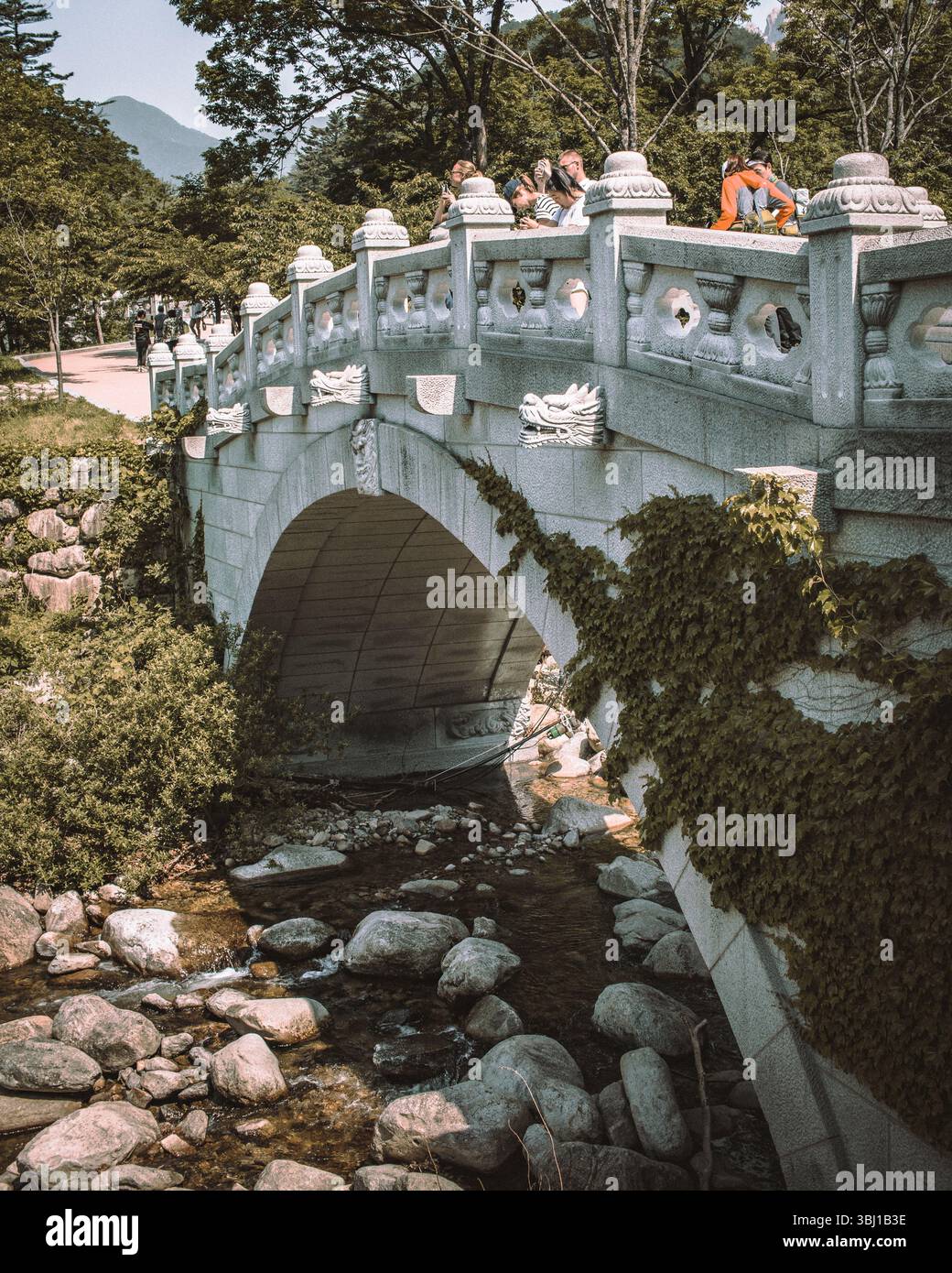 Ancient stone pagoda nestled in the serene forest of Seoraksan National ...