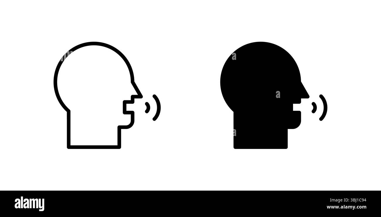 Talk Icon Set. A black icon of a talking head, representing verbal ...