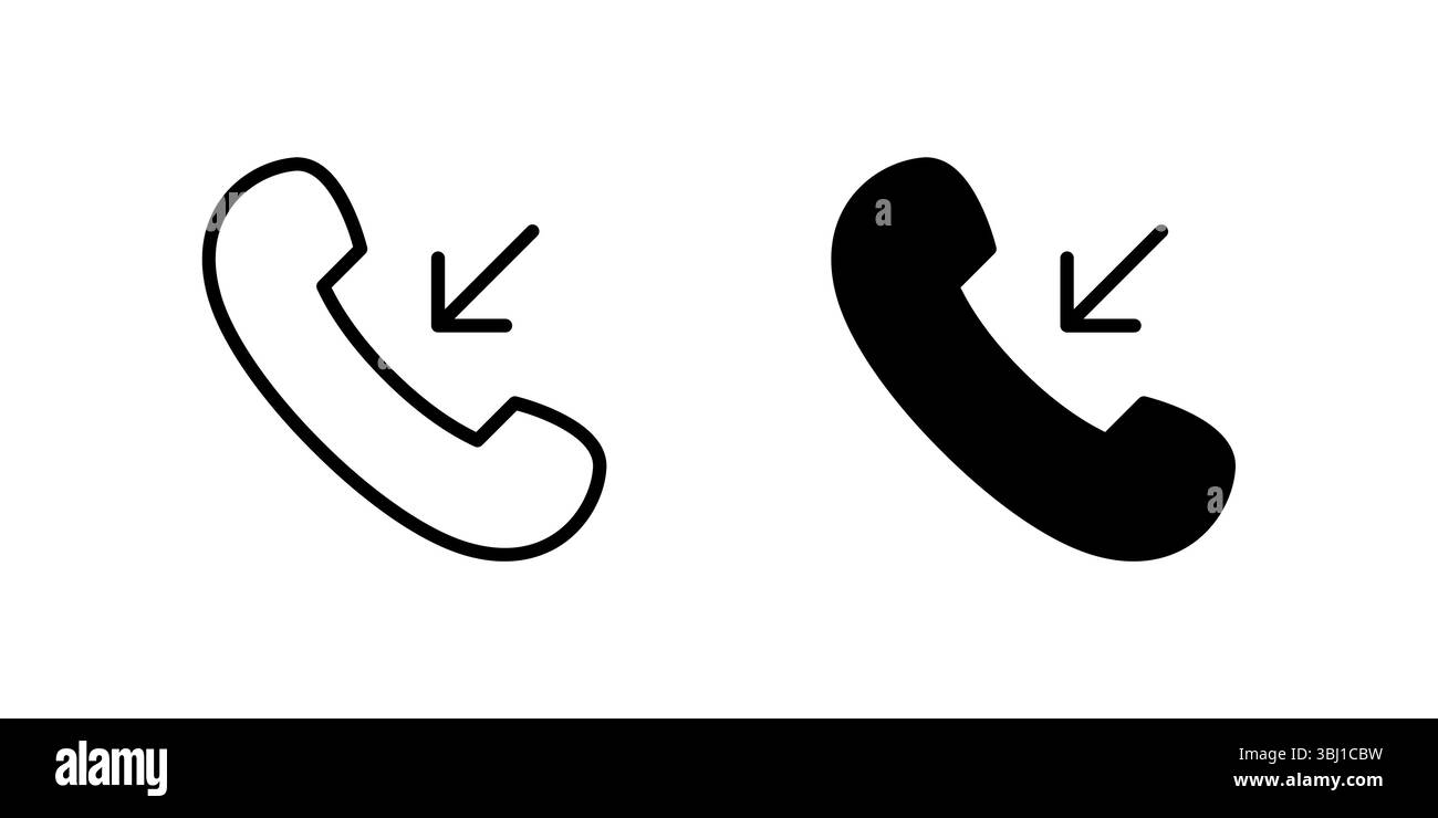 Incoming Call Icon Set. A black icon of an incoming call arrow ...