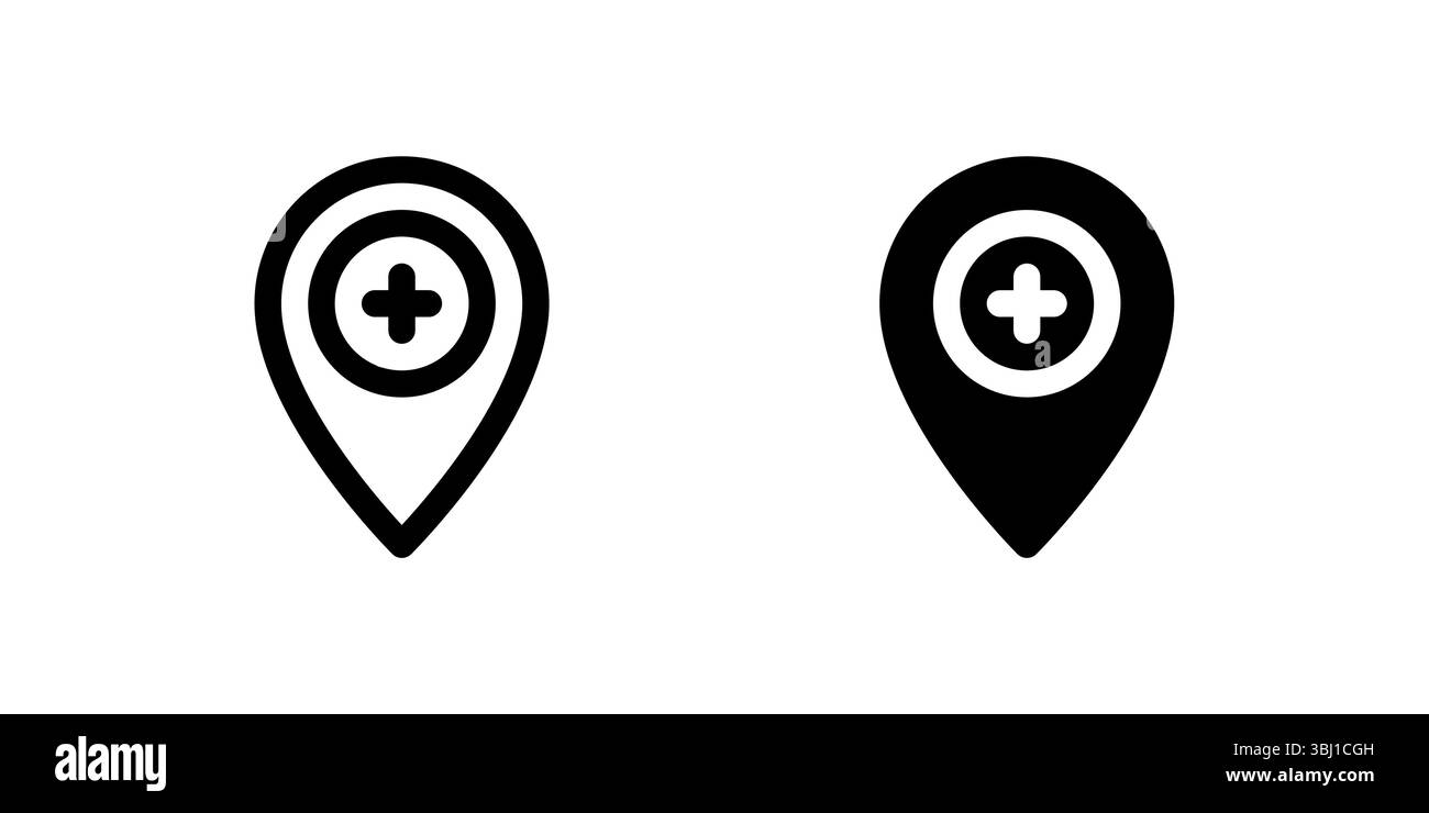 Healthcare Location Icon Set. A black glyph and outline icon of a ...