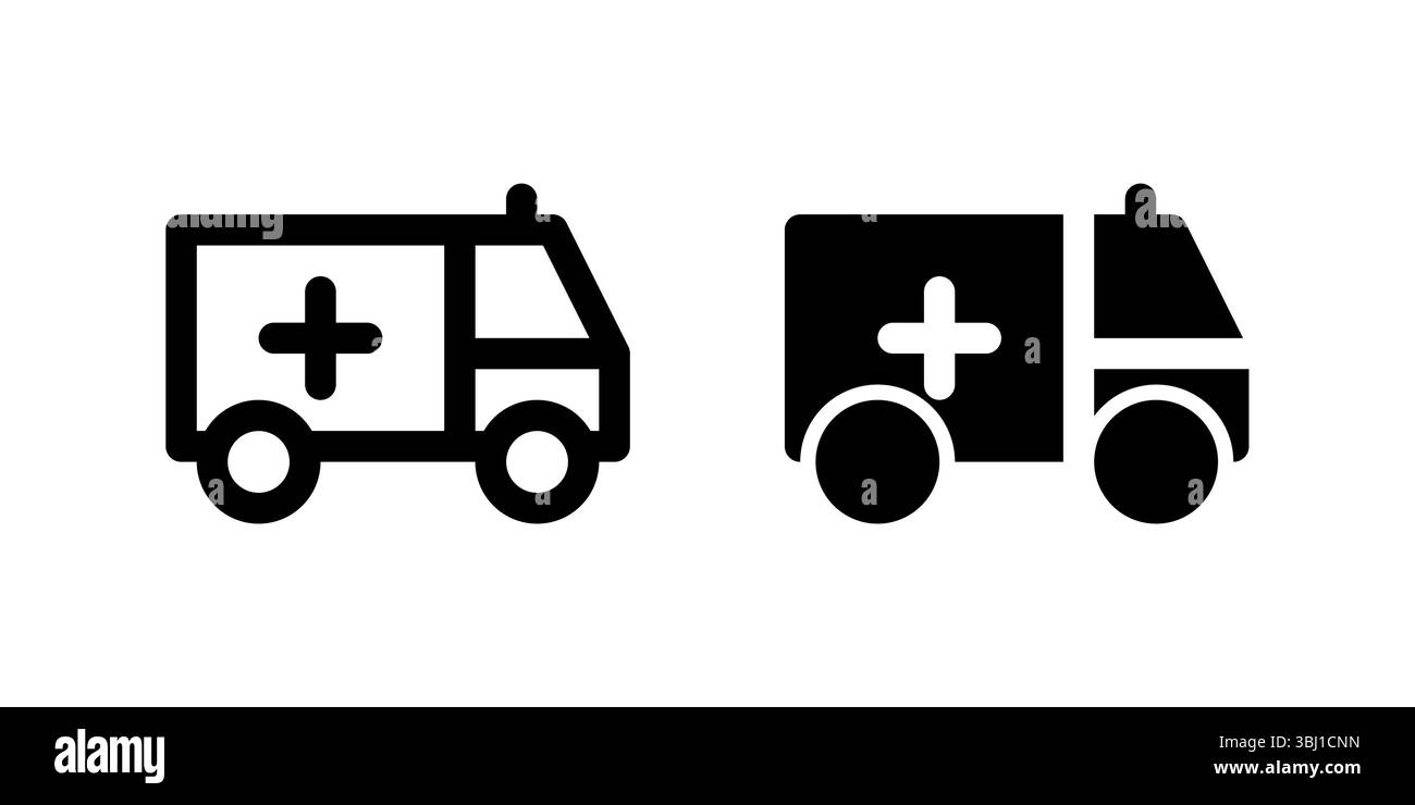 Ambulance Icon Set. A black glyph and outline icon of an ambulance ...