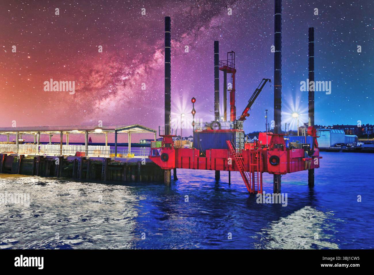 SKATE 3E drilling rig from Immingham test drilling at night the Tyne ...