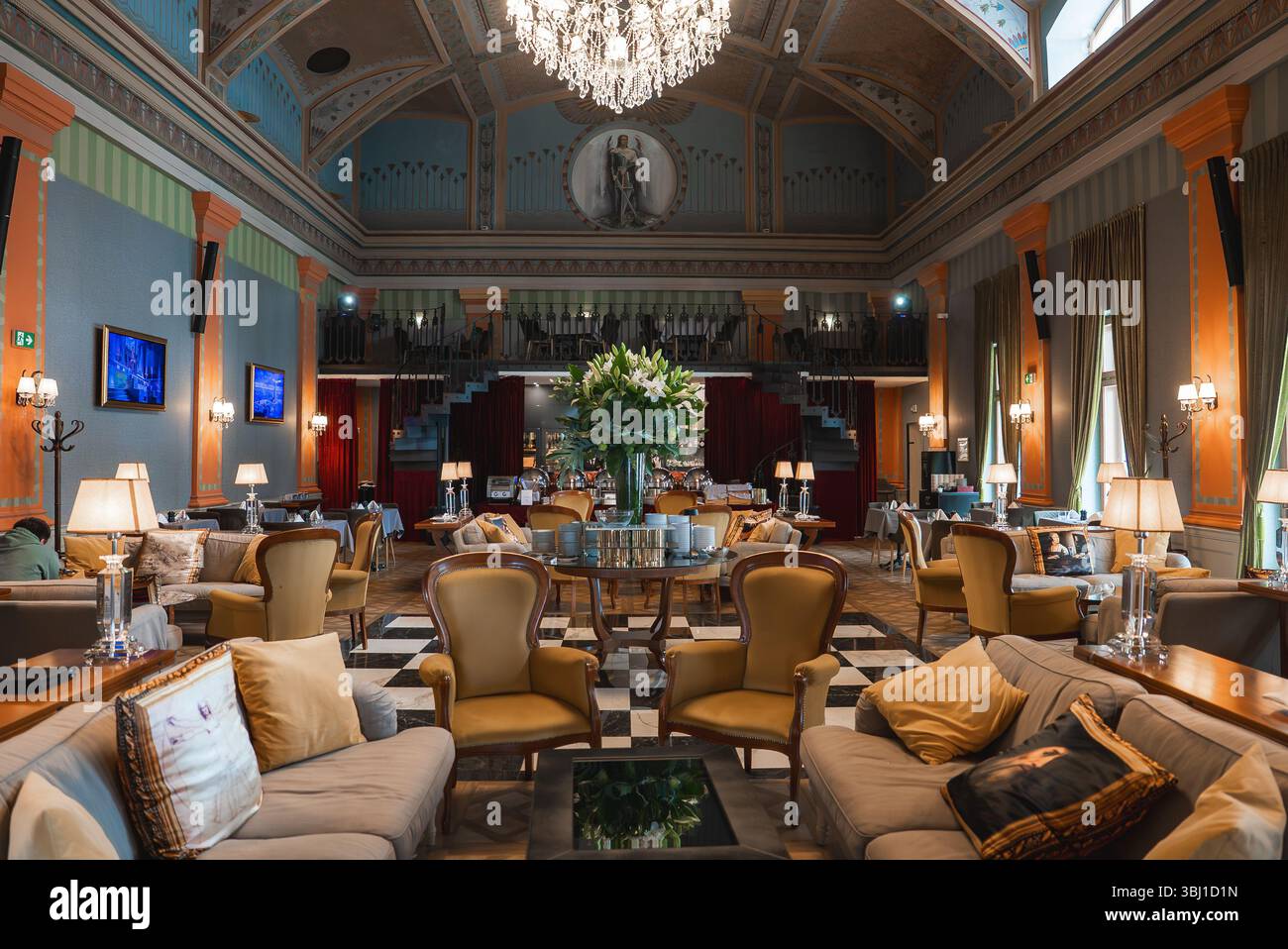 Luxurious Lounge Interior with Ornate Chandelier and Classical Decor ...