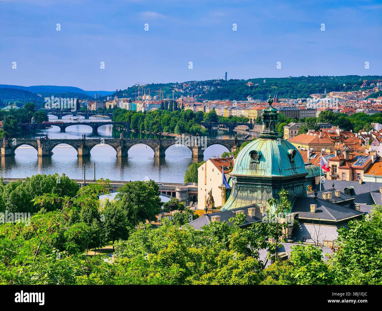 Stunning panoramic view of Prague, showcasing the iconic Charles Bridge ...