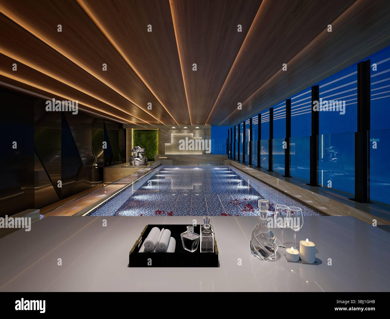 3d render terrace swimming pool Stock Photo - Alamy