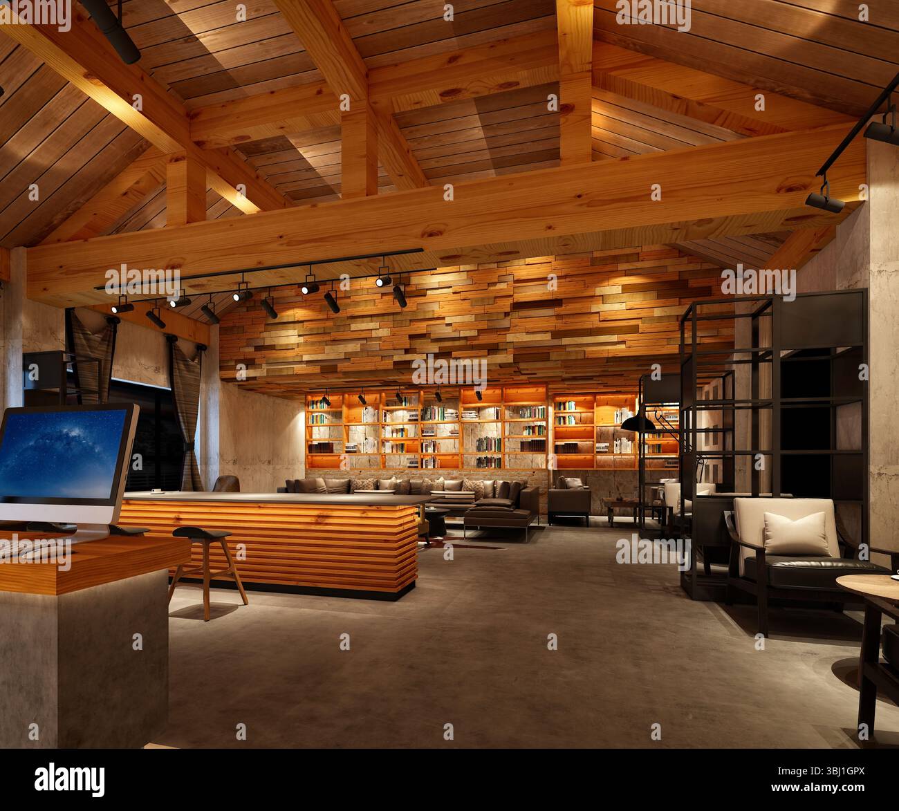 3d render restaurant cafeteria interior Stock Photo - Alamy