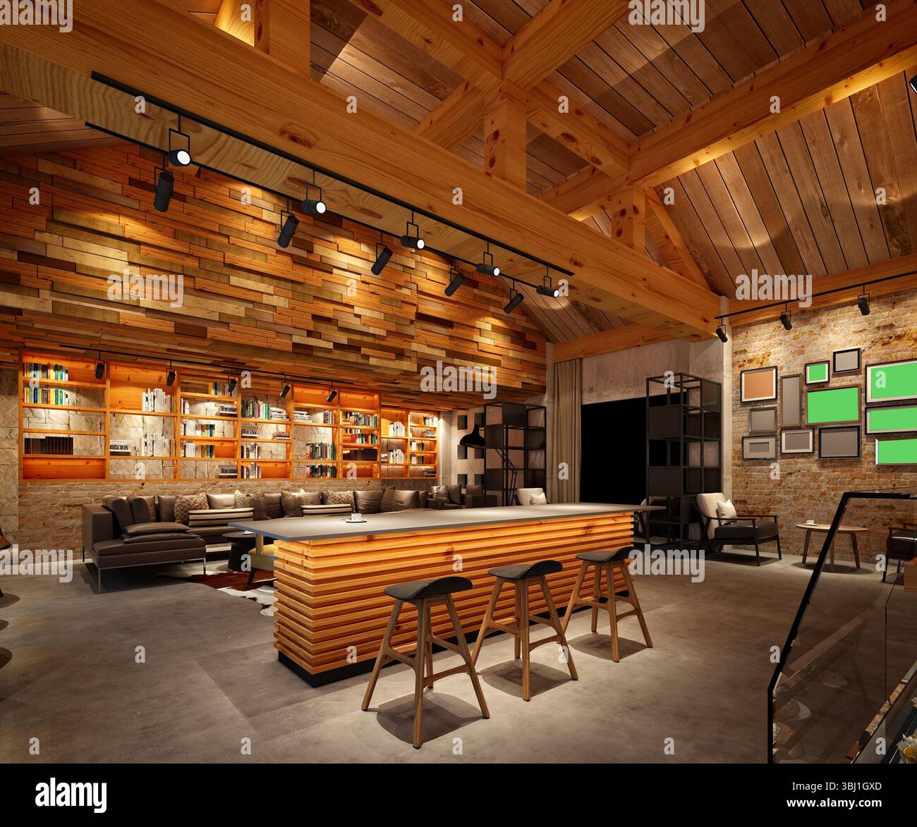 3d render restaurant cafeteria interior Stock Photo - Alamy