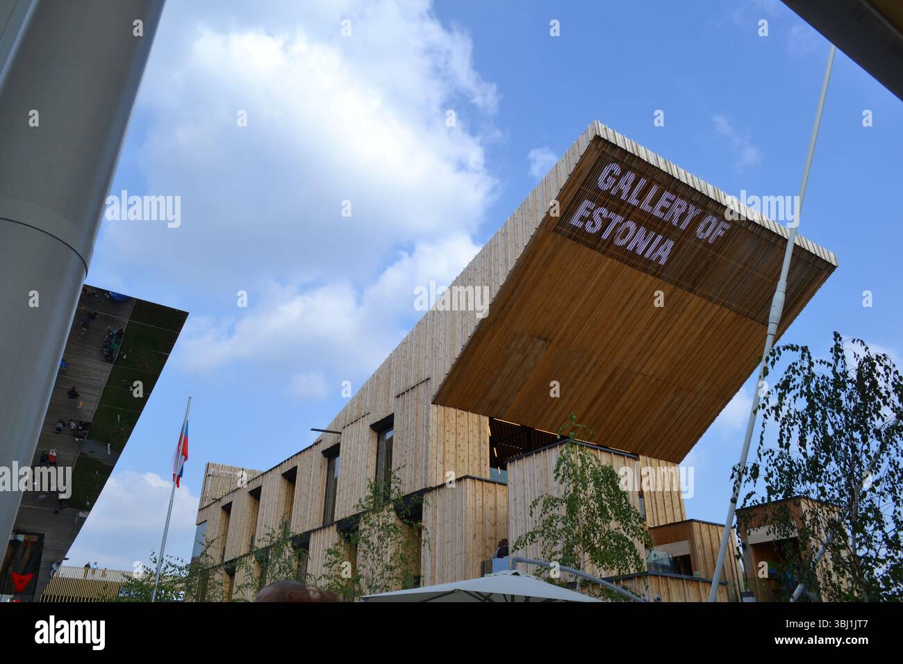 Estonia pavilion front view. Huge canopy over the entrance. Unique ...