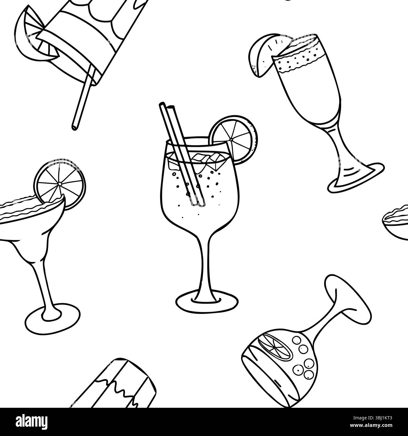 Cocktails Seamless pattern. Aperol Spritz, Margarita, Bellini, Tequila ...