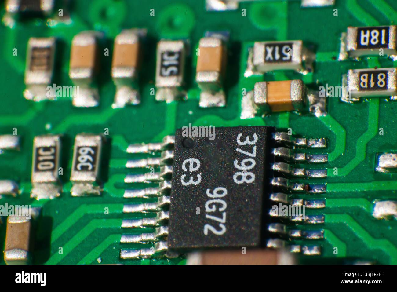 Computer board with soldered chips and semiconductors, close-up Stock ...