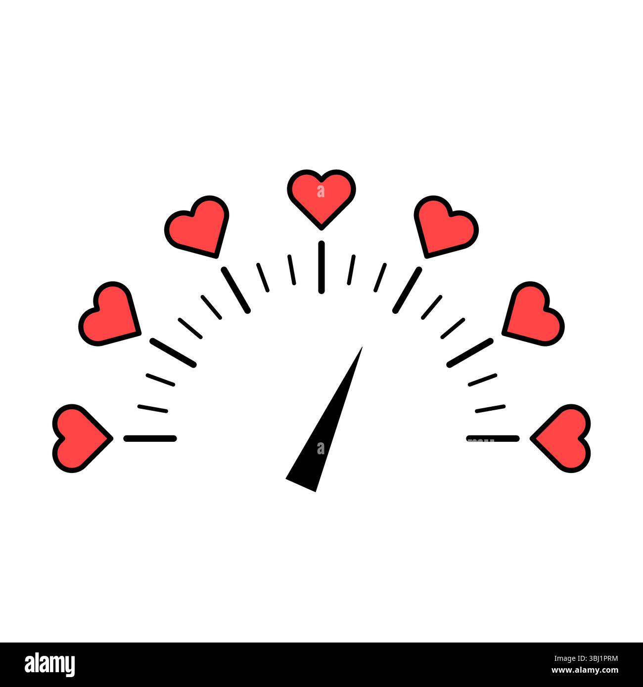 Love Meter with Red Hearts and Gauge Needle Illustration. This illustration features a stylized ...
