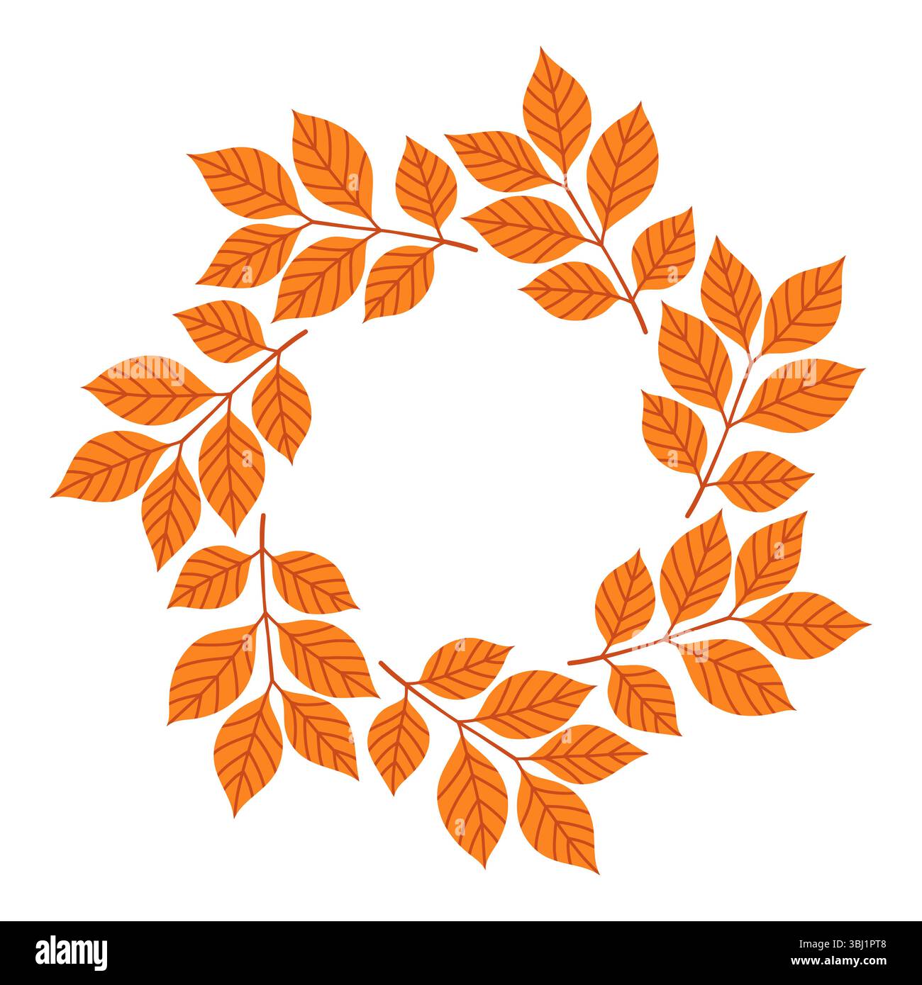 Simple orange red ash branch circle frame. Cute wreath border of autumn ...