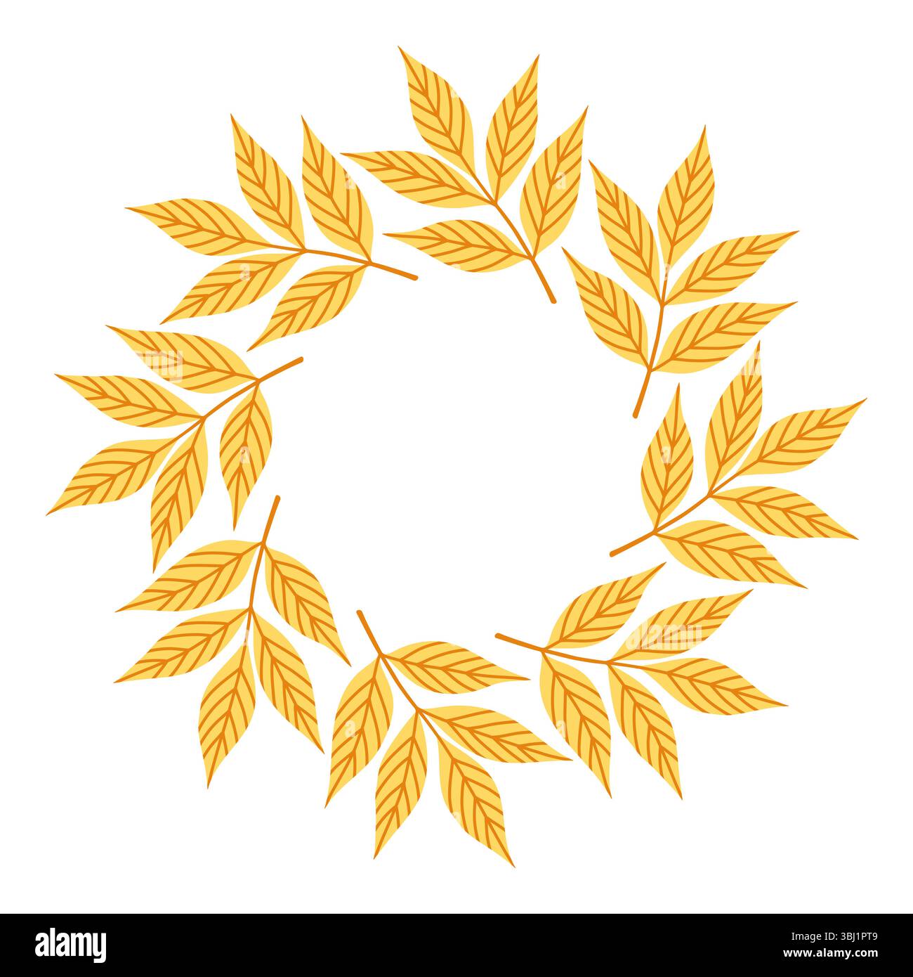 Simple yellow ash branch circle frame. Cute wreath border of autumn ...