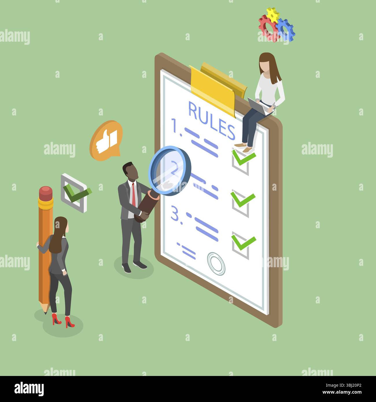 3D Isometric Flat Illustration of List Of Rules, Compliance and ...