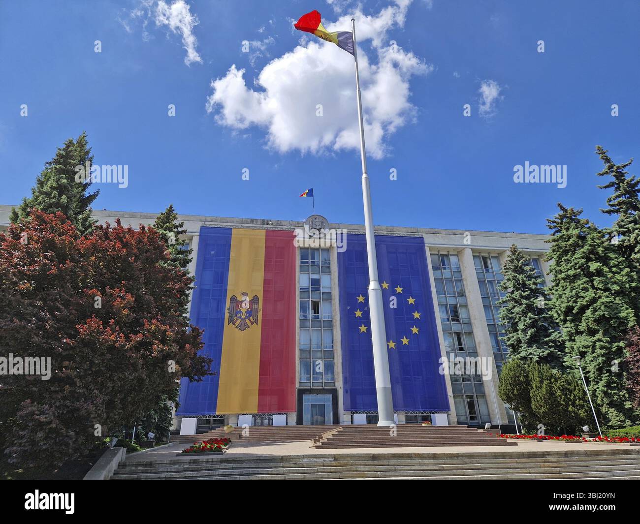 CHISINAU, MOLDOVA - MAY 21, 2025 The Moldovan Government House with the ...