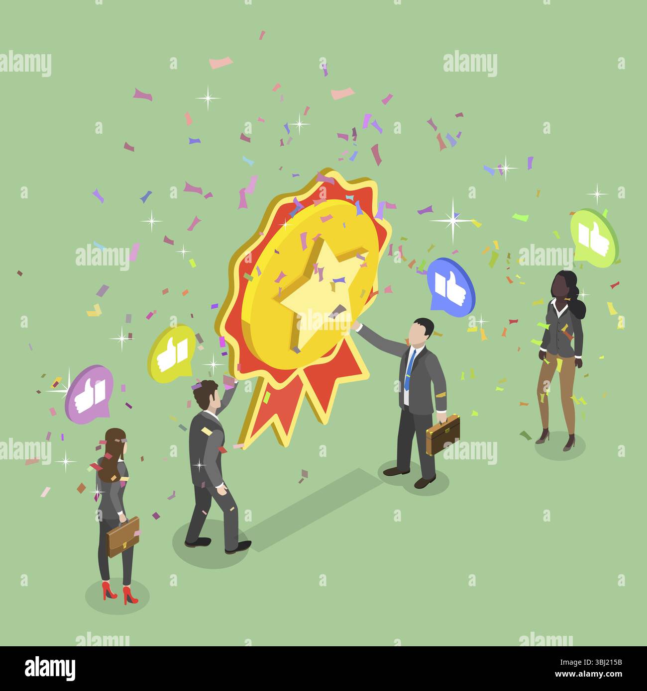 3D Isometric Flat Illustration of Good Successful Teamwork, Employees ...