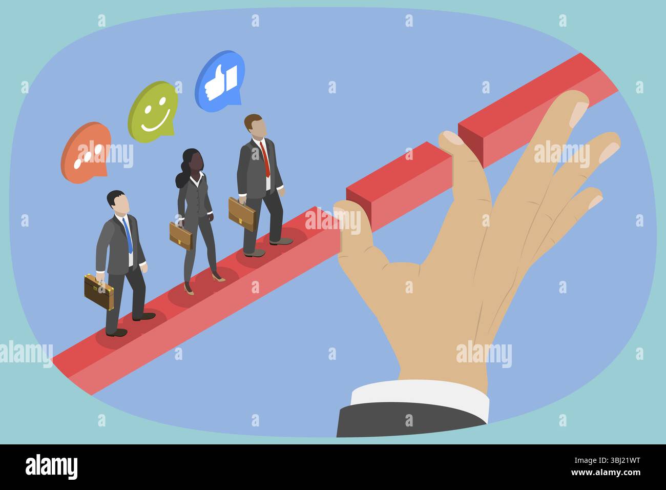 3D Isometric Flat Illustration of Employee Support, Helping to Raise a ...