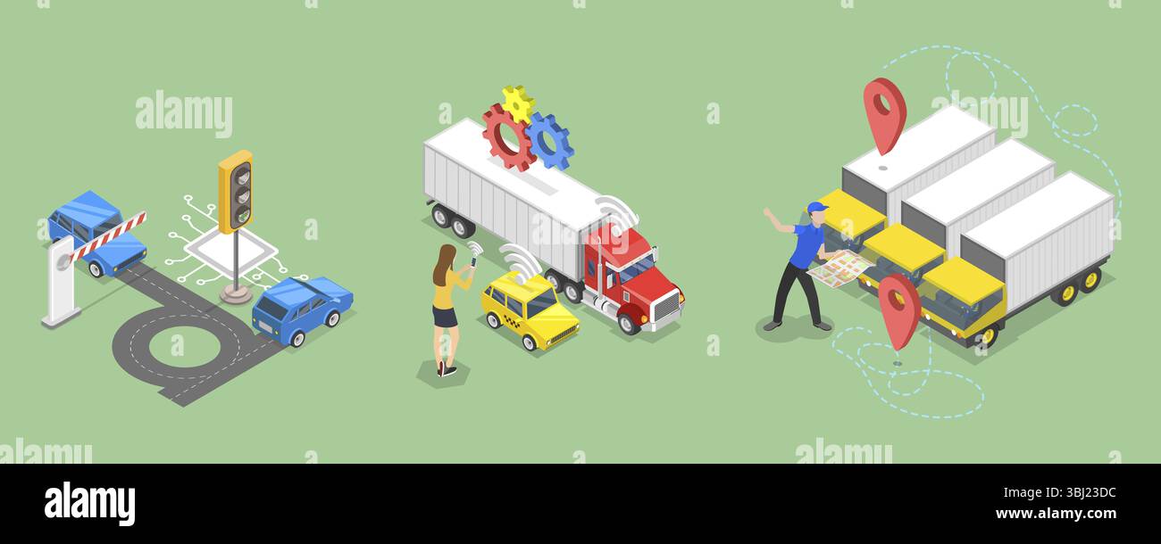 3D Isometric Flat Illustration of Logistics and Technologies, Smart Car ...