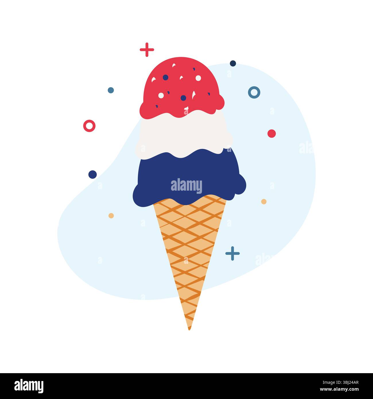 Triple Scoop Red White and Blue Ice Cream Cone for Summer Independence ...