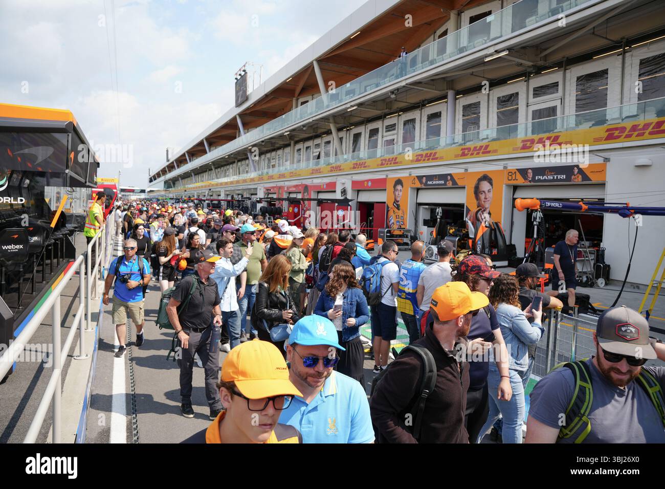 Montreal, Quebec, Canada – June 12, 2025: Formula 1 fans crowd the pit ...