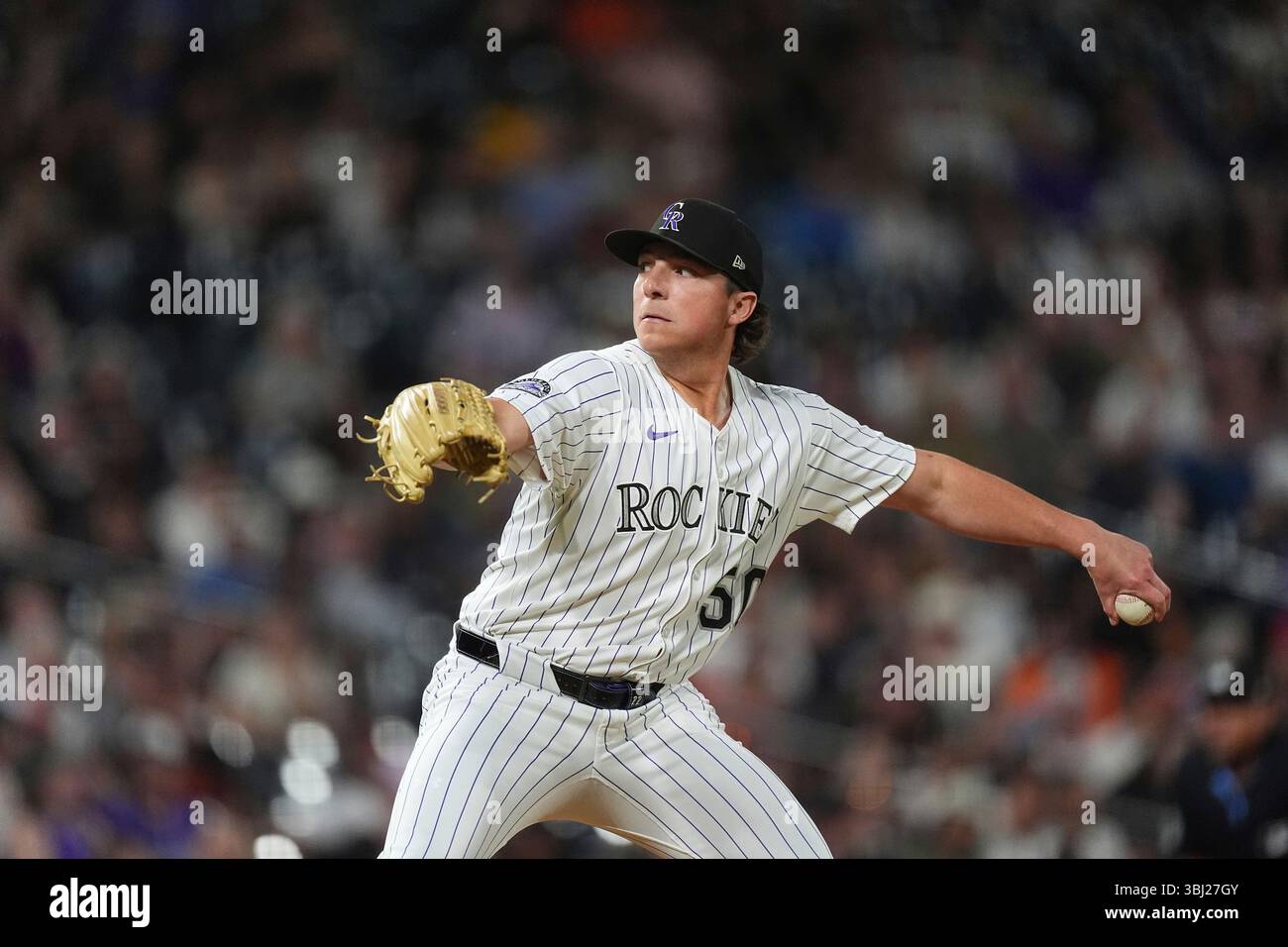 Colorado Rockies relief pitcher Ryan Rolison (50) in the ninth inning ...