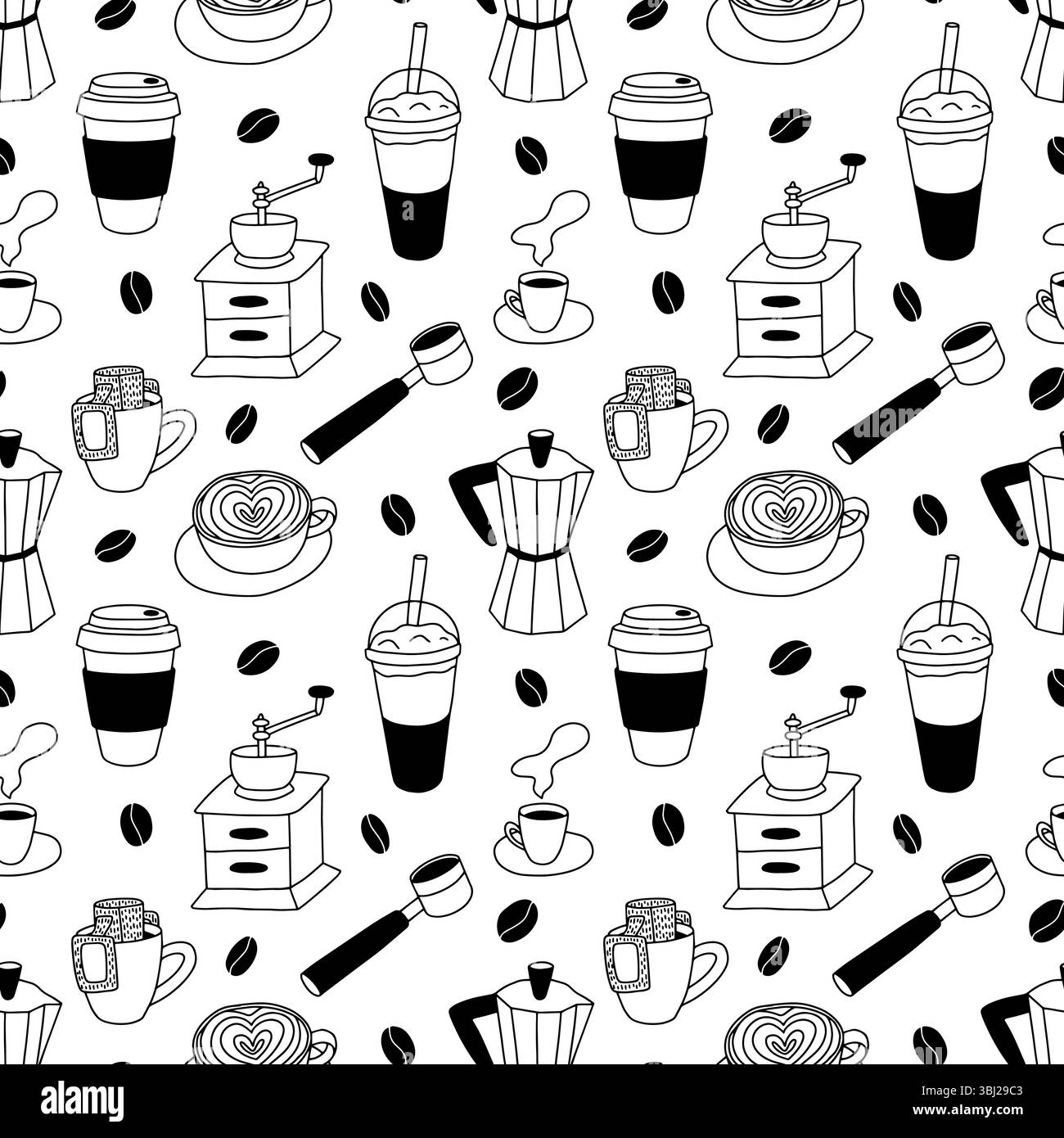 Coffee beans pattern seamless Black and White Stock Photos & Images - Alamy