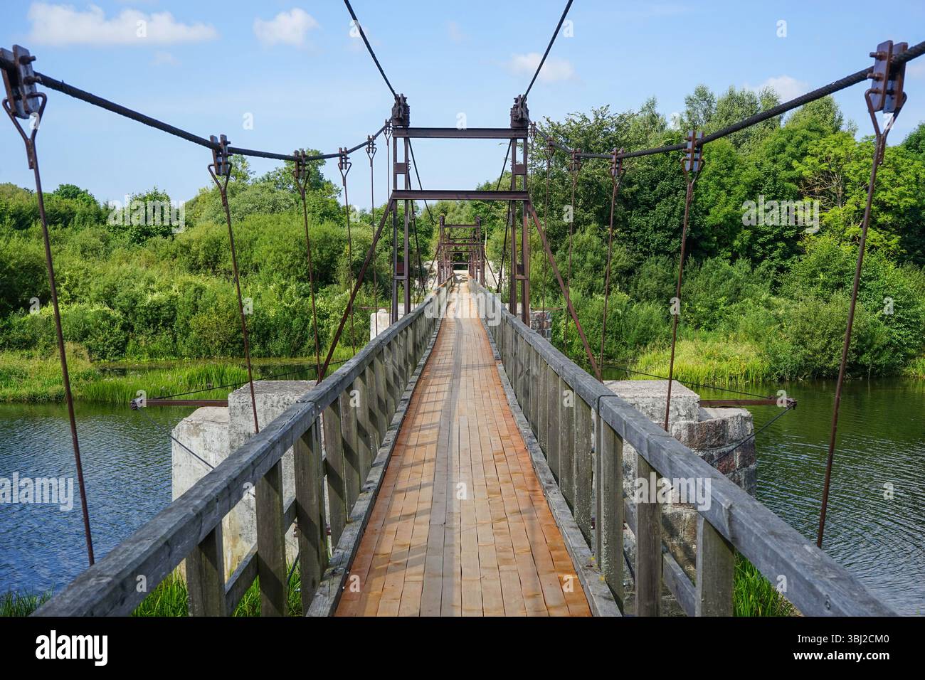 Old Pedestrian Suspension Bridge in Lankupiai, Lithuania Stock Photo ...