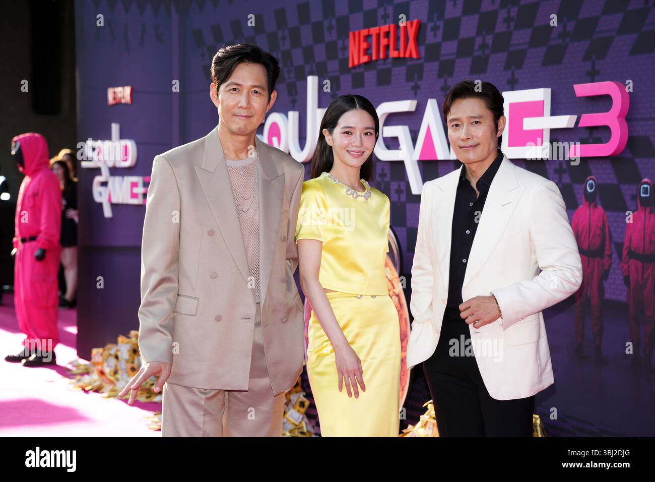 Lee Jung-Jae, from left, Lee Byung-hun and Park Gyu-young pose for ...