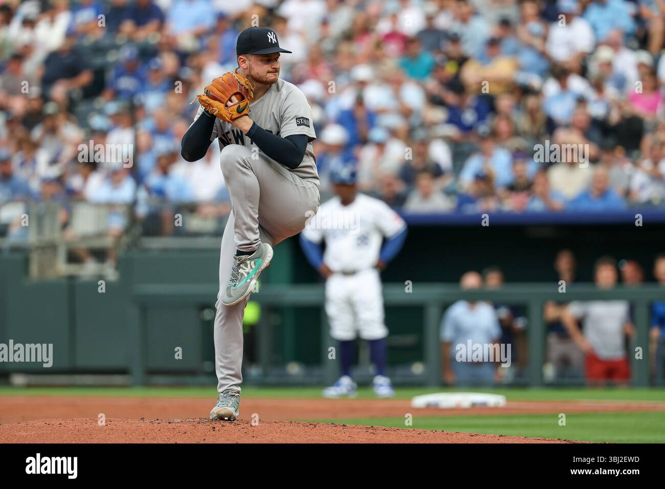Kansas City, MO, USA. 11th June, 2025. New York Yankees starting pitcher Clarke Schmidt (36 ...