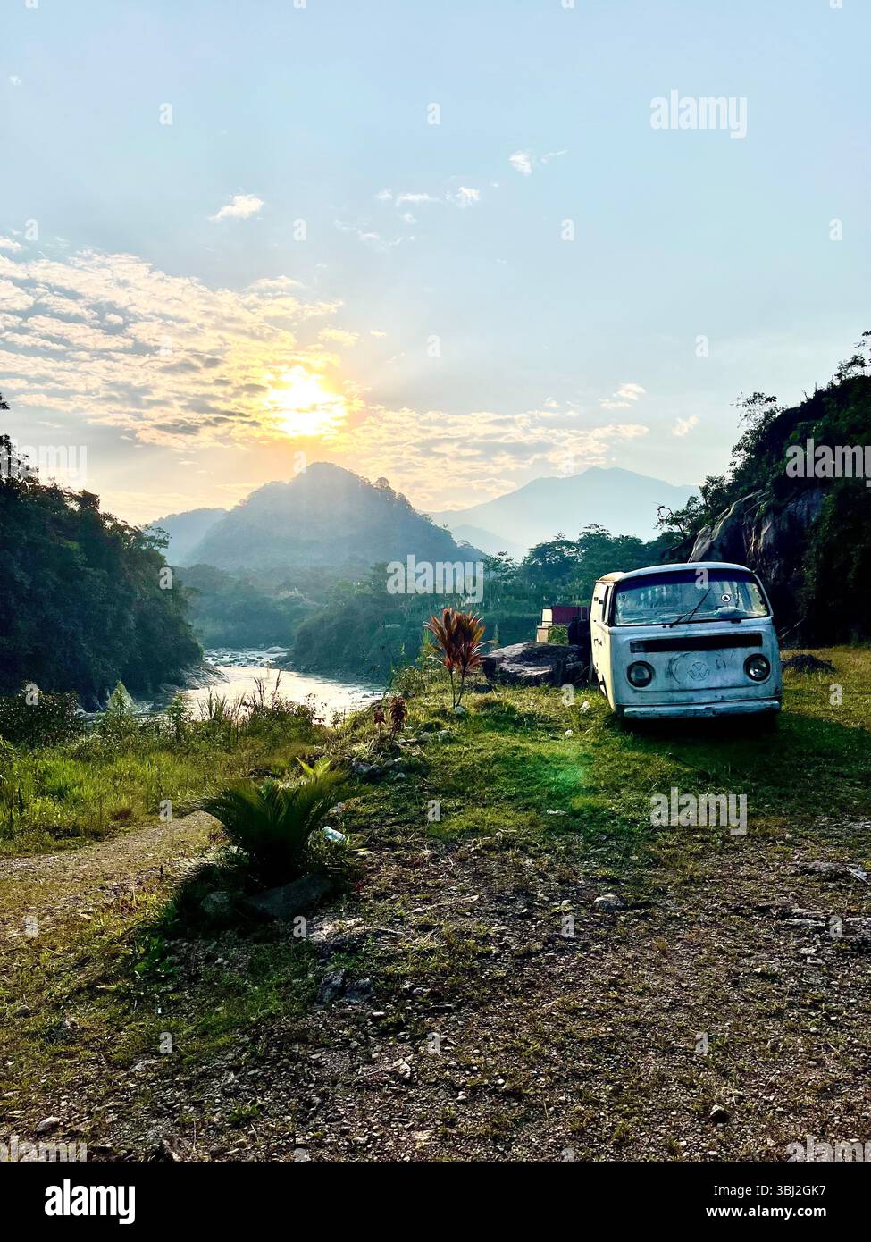 Hippie Van Park By a River in Ecuador Stock Photo - Alamy