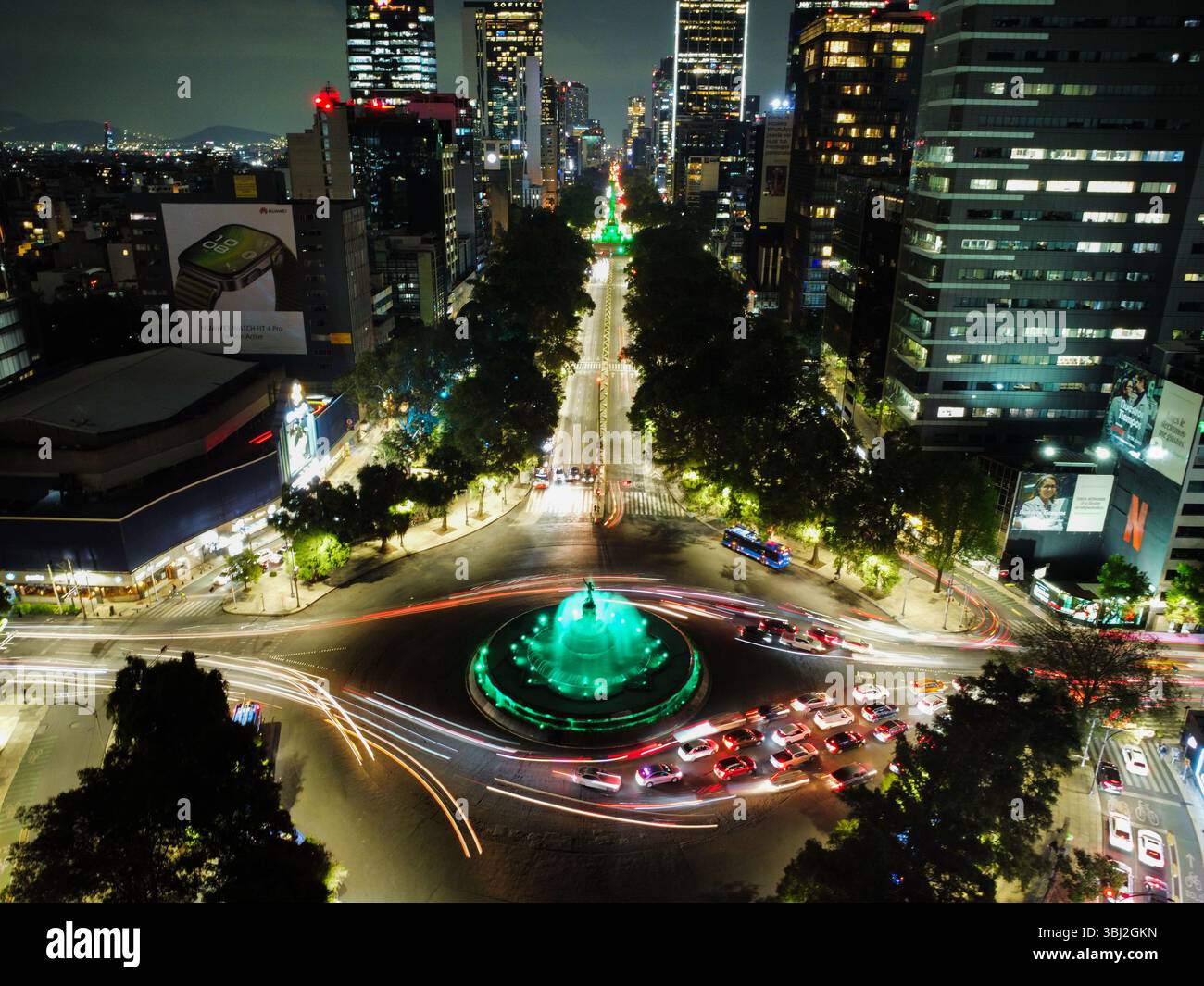 Diana La Cazadora fountain is illuminated in green after the unveiling ...