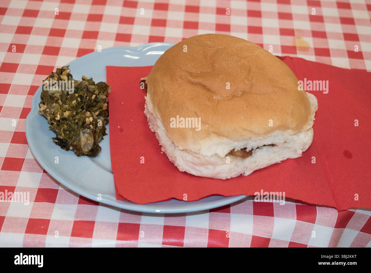 Traditional Yorkshire food. Dock Pudding and bacon is being cooked on ...