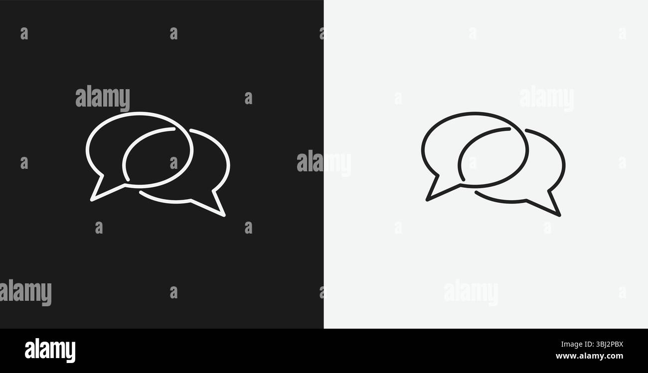 Two Overlapping Speech Bubbles on Black and White Backgrounds, Representing Chat, Conversation ...