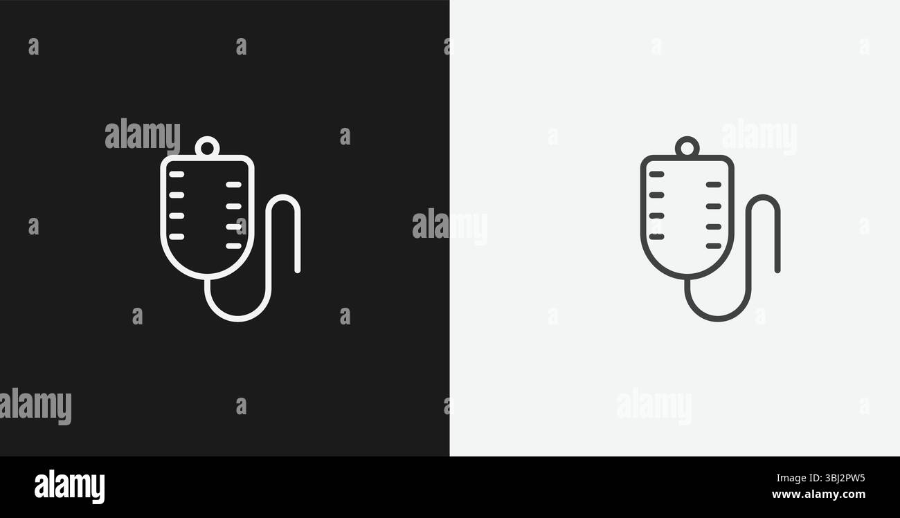 IV Bag with Measurement Markings and Tubing on Black and White ...