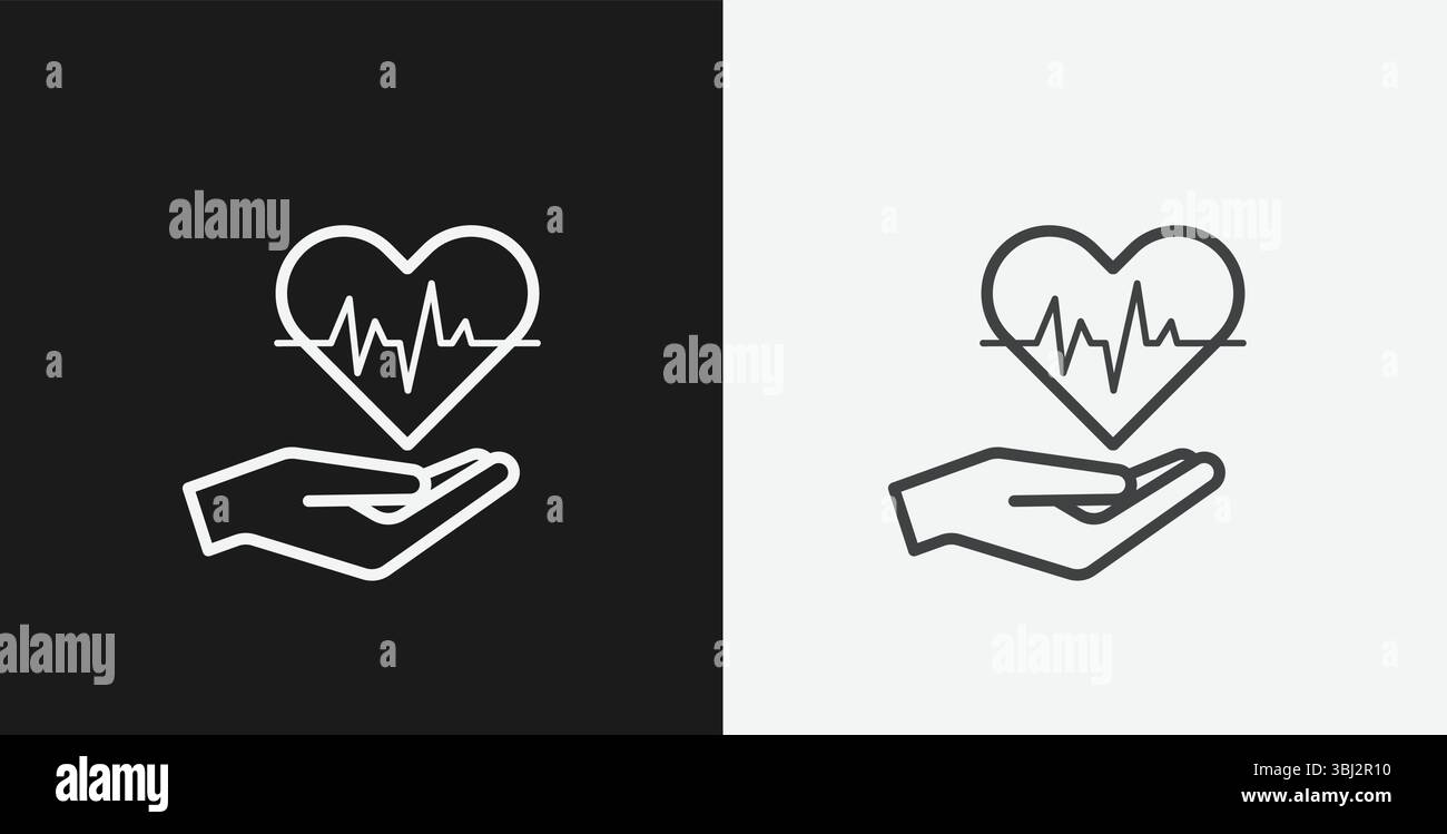 Hand Holding a Heart with Heartbeat Line on Black and White Backgrounds ...