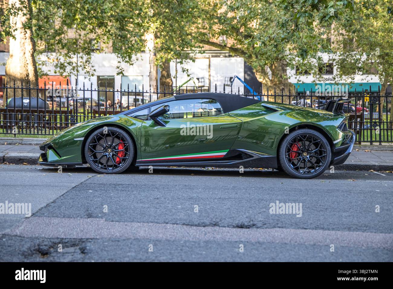 London, UK- August 19, 2023: Green colored Lamborghini Huracan ...