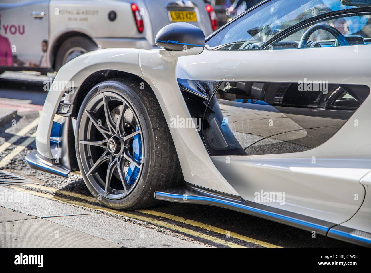 London, UK- August 19, 2023: McLaren Senna white and blue car parked in ...
