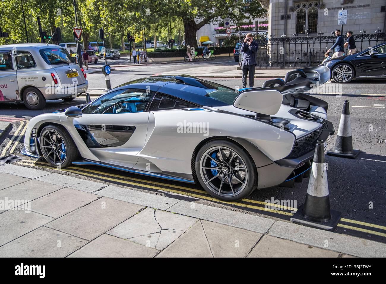 London, UK- August 19, 2023: McLaren Senna white and blue car parked in ...