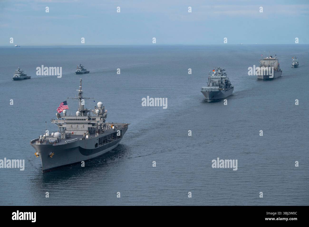 At Sea. 5th June, 2025. U.S. and NATO ships steam in formation through ...
