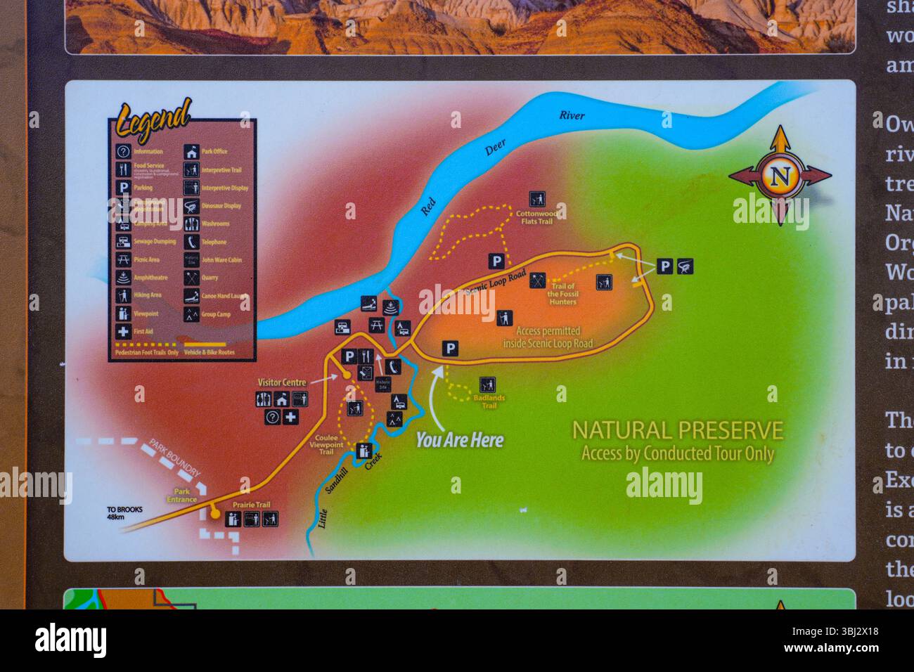 Map of the Badlands Trail in the Dinosaur Provincial Park, Alberta ...