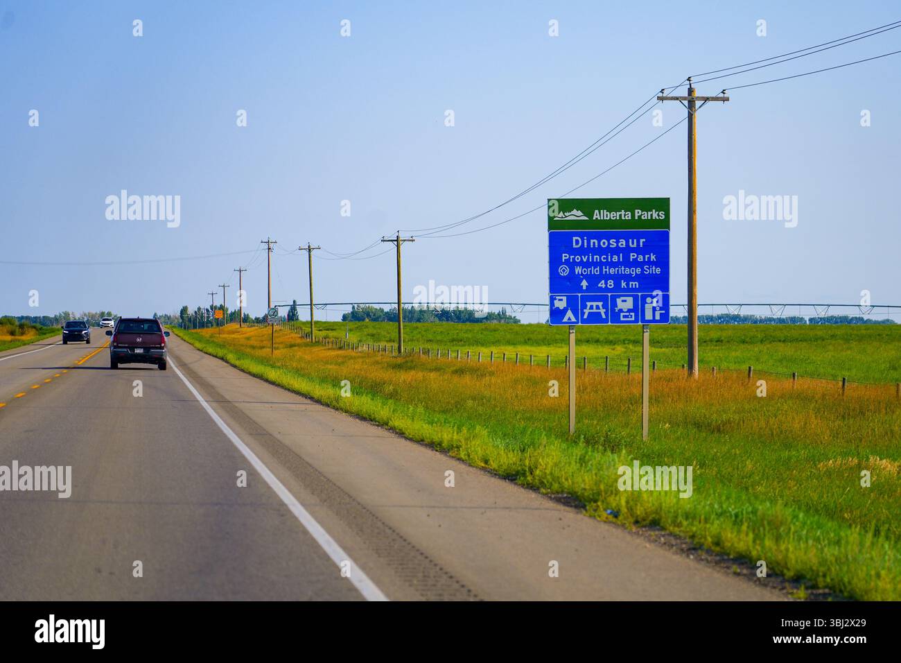 Dinosaur Provincial Park sign along the Trans-Canada Highway in Alberta ...