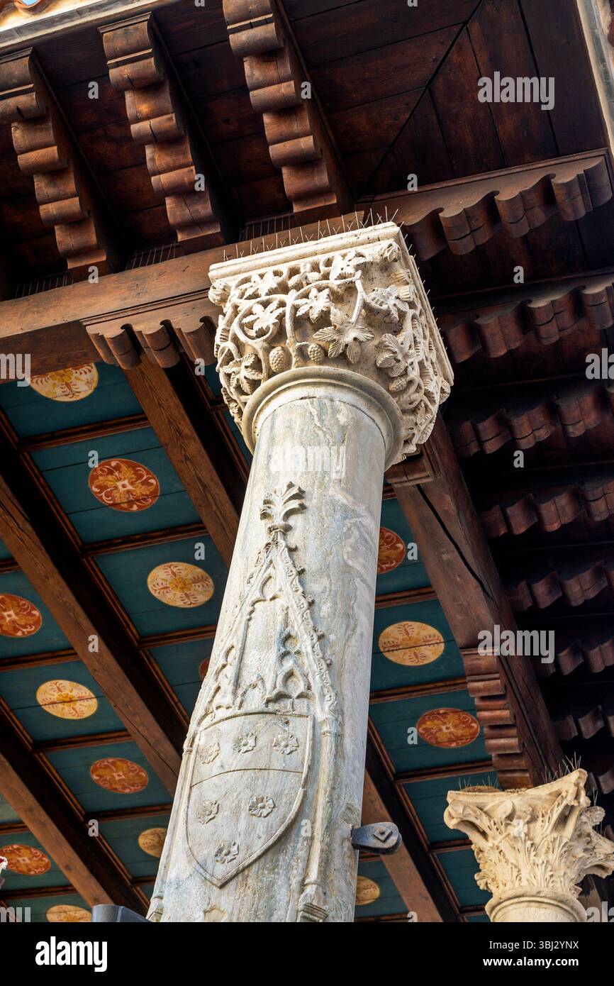 Venetian Romanesque Loggia and capital in medieval Trogir, Croatia ...