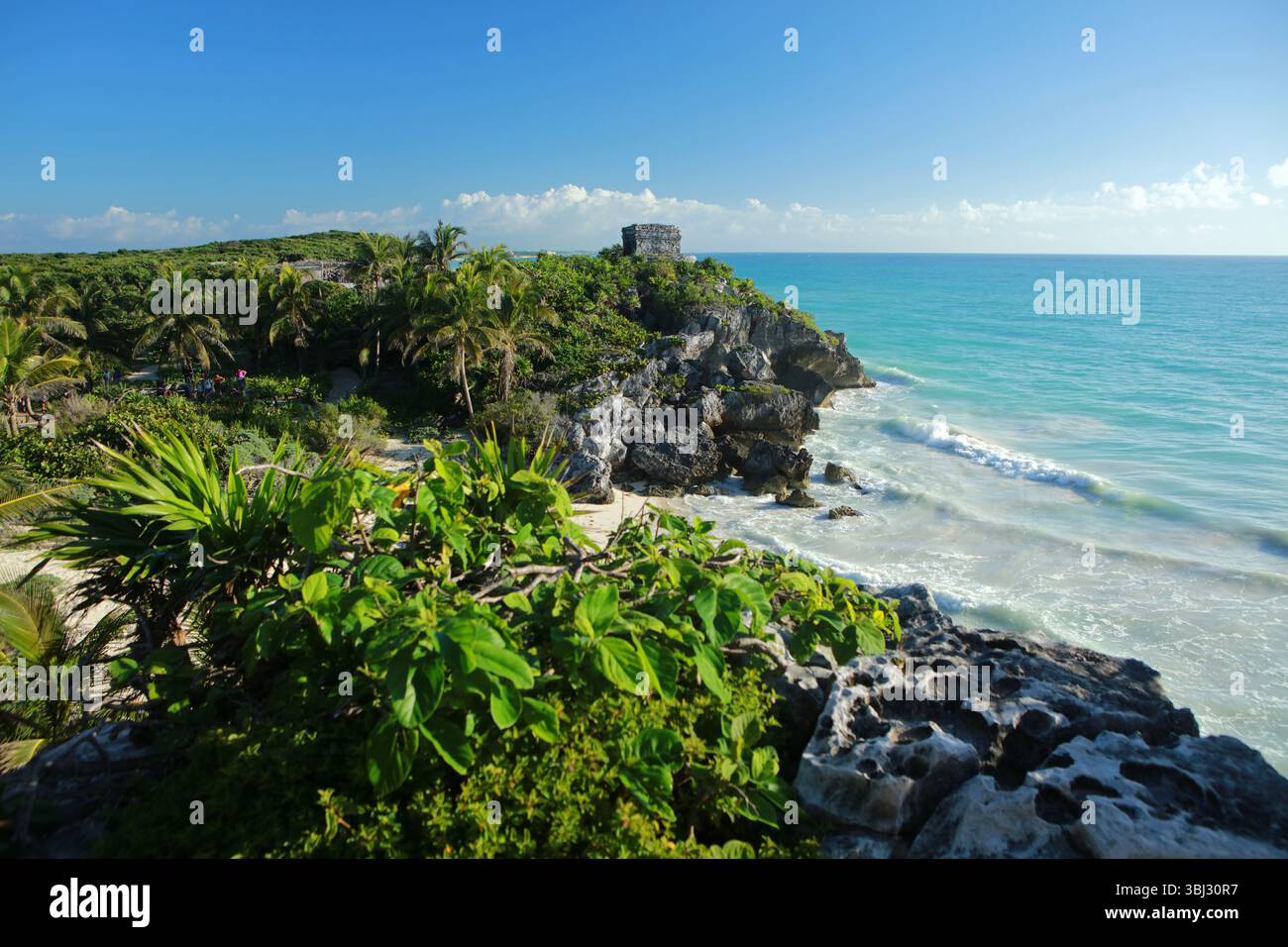 Temple of the Wind God in Tulum complex, Yucatan, Mexico Stock Photo ...