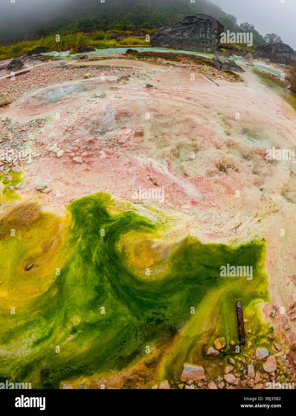 A vibrant geothermal area featuring colorful mineral deposits and ...