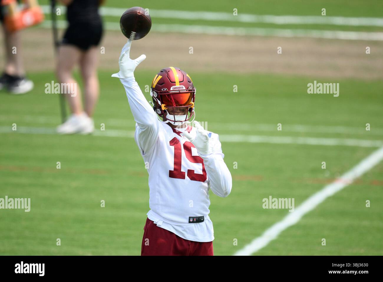 Washington Commanders wide receiver Chris Moore (19) works out during ...