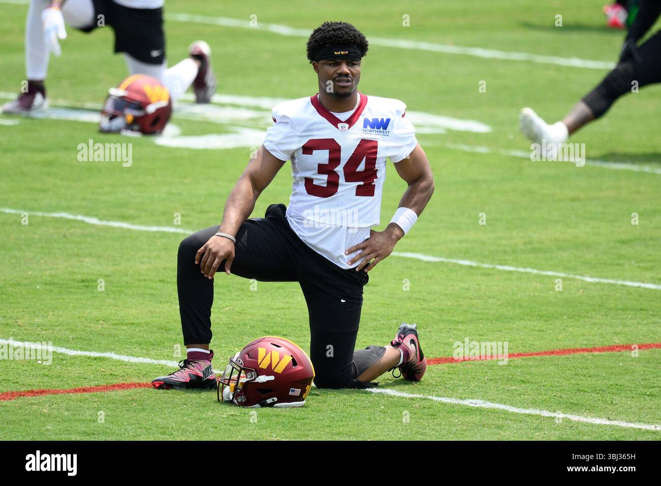Washington Commanders running back Michael Wiley (34) works out during ...