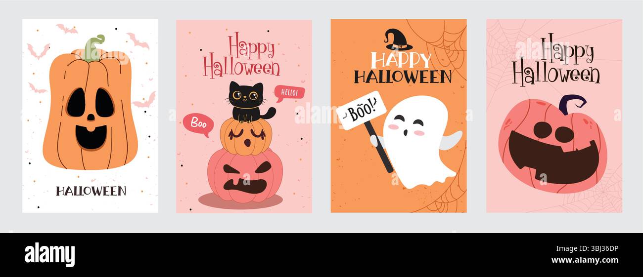 Halloween poster card clipart set. Happy Halloween trick or treat ...