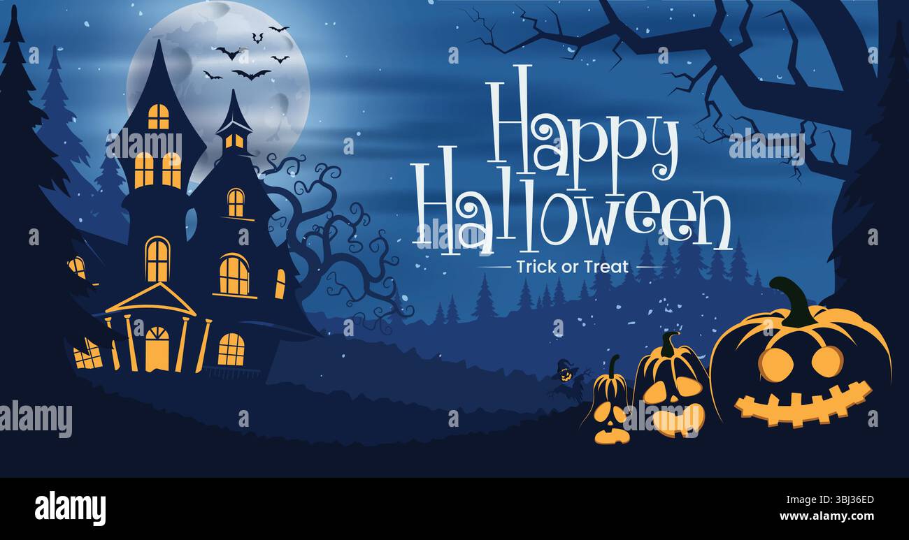 Happy Halloween scary greeting clipart banner. Halloween trick or treat ...