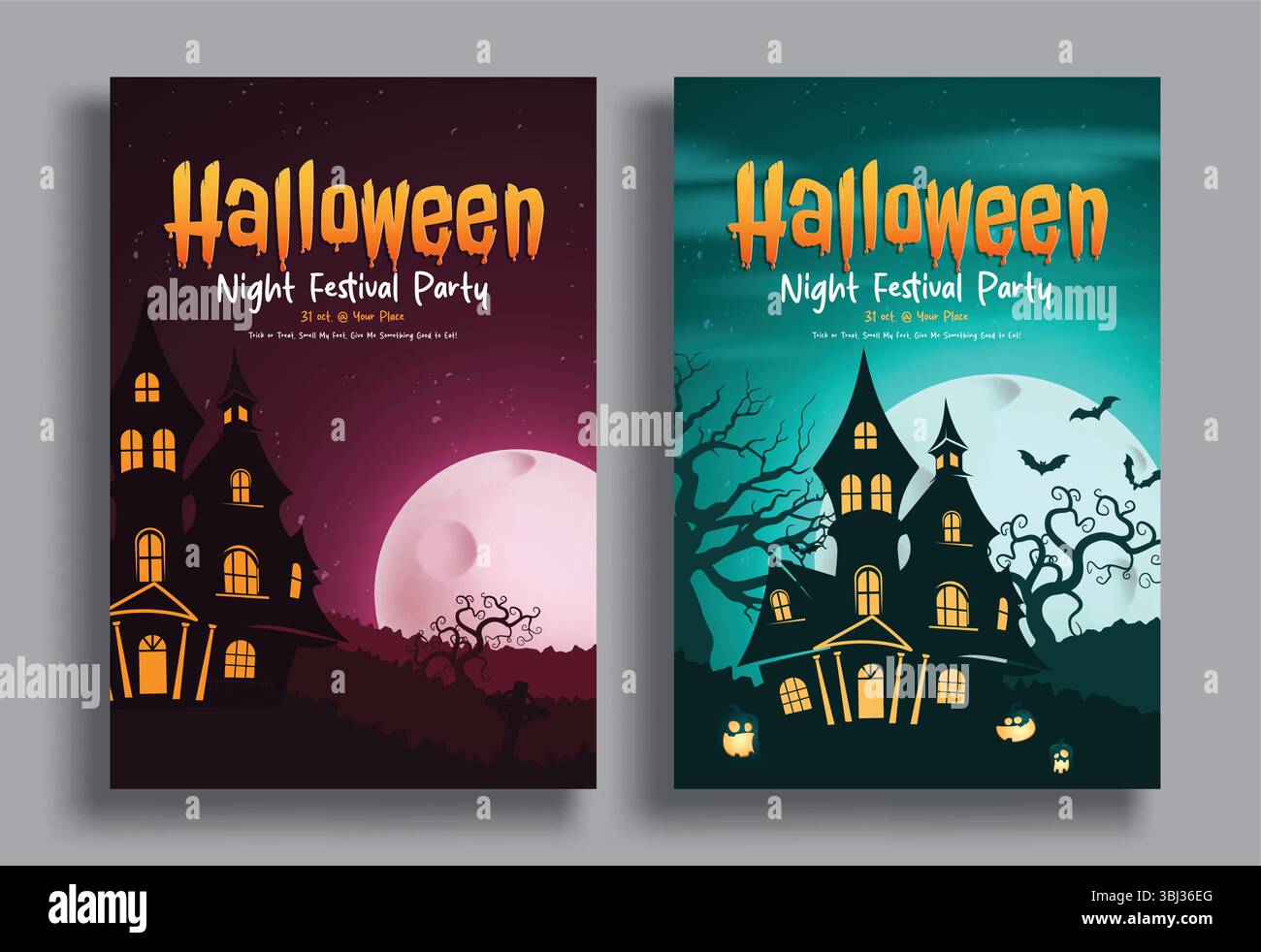 Halloween party invitation card clipart poster set. Happy Halloween ...
