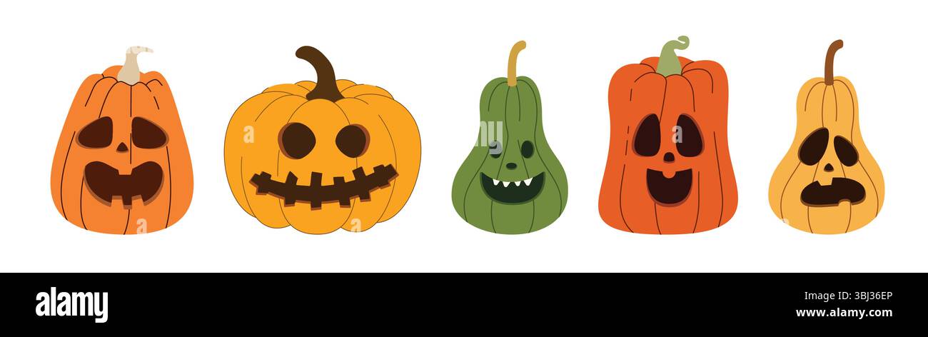 Halloween pumpkins characters clipart set. Pumpkin Jack O faces ...